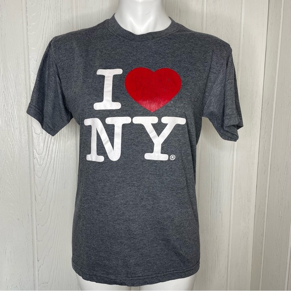 I ️ NY | Tops | I Love Ny Tshirt Medium Gray Crew Neck Ss Distressed ...